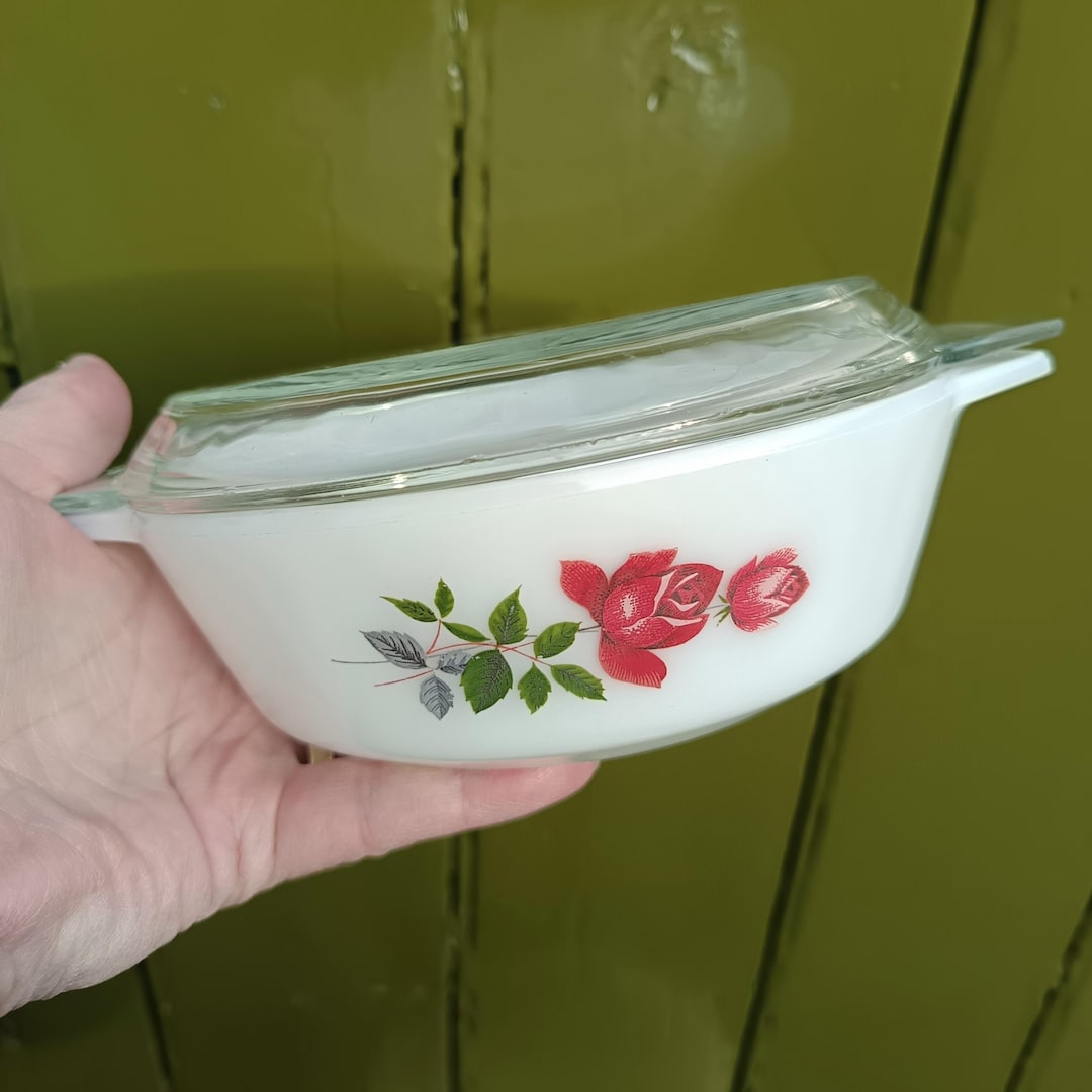 JAJ Pyrex Casserole, June Rose Design. Lidded Pot, Oven to Table. Retro ...