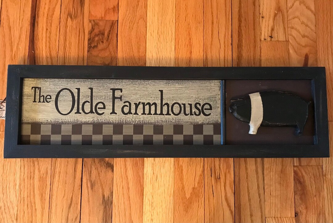Vintage Wood PRIMITIVE the Olde FARMHOUSE Checkerboard 3-D Pig SIGN New ...