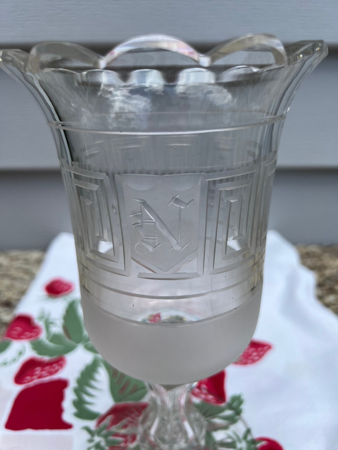 Rare Vintage GREEK KEY CRYSTAL Large Goblet Vase Celery Keeper - Etsy