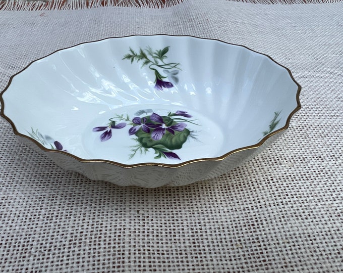 Vintage ROYAL ADDERLEY VIOLETS Bouquet Small Oval Dish Fine Bone China ...