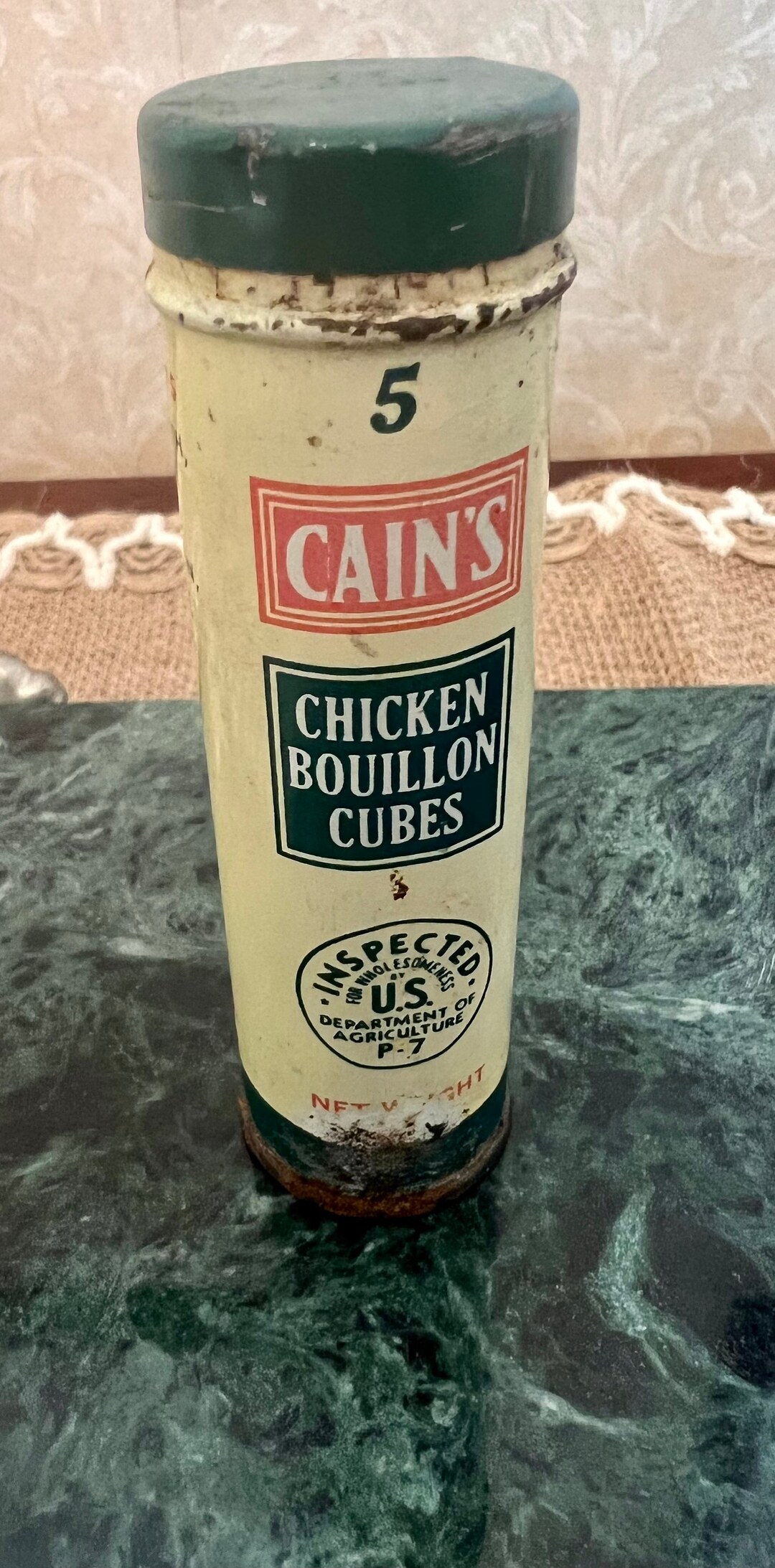 Rare Vintage CAIN'S Chicken BOUILLON Cube TIN Yellow With Green Top Red ...