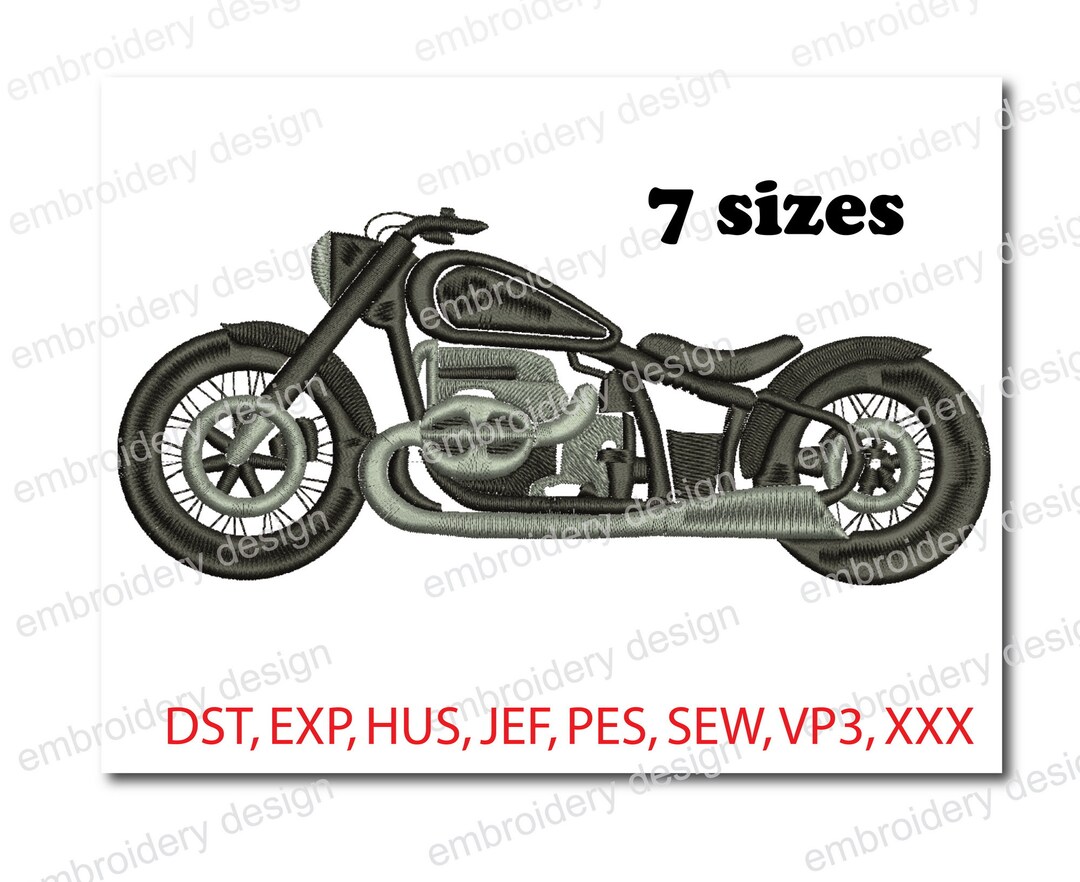 Motorcycle Embroidery Design: Machine Embroidery File (instant Download ...
