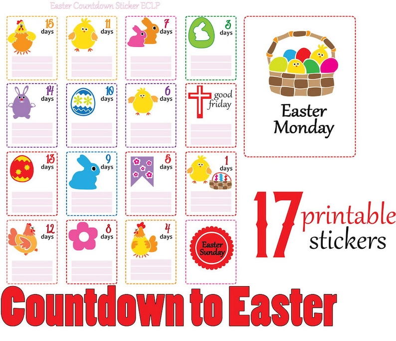 Countdown to Easter Easter Stickers Printable | Etsy