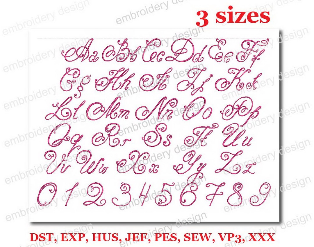 Calligraphic Font Embroidery Designs A-Z, 0-9 (2,3,4in) (instant ...