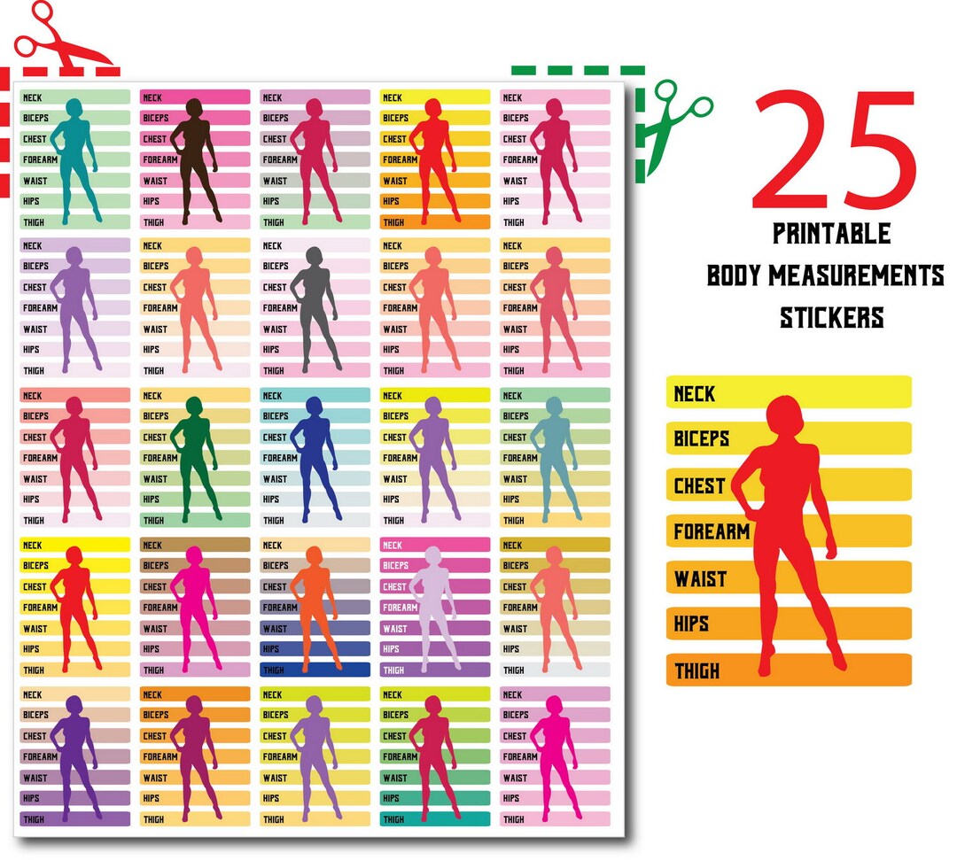 Body Measurement Digital Planner Stickers, Weight Loss Stickers ...