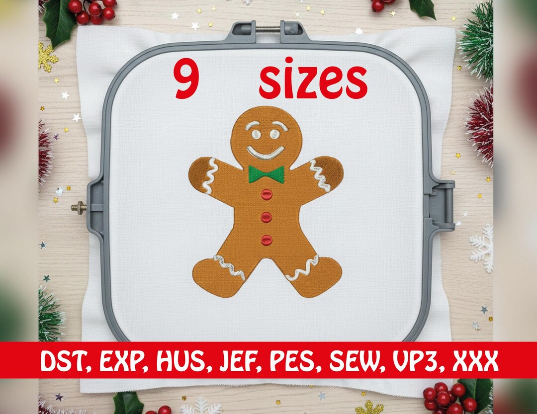 Gingerbread Man Machine Embroidery Design: Christmas Pattern (instant ...