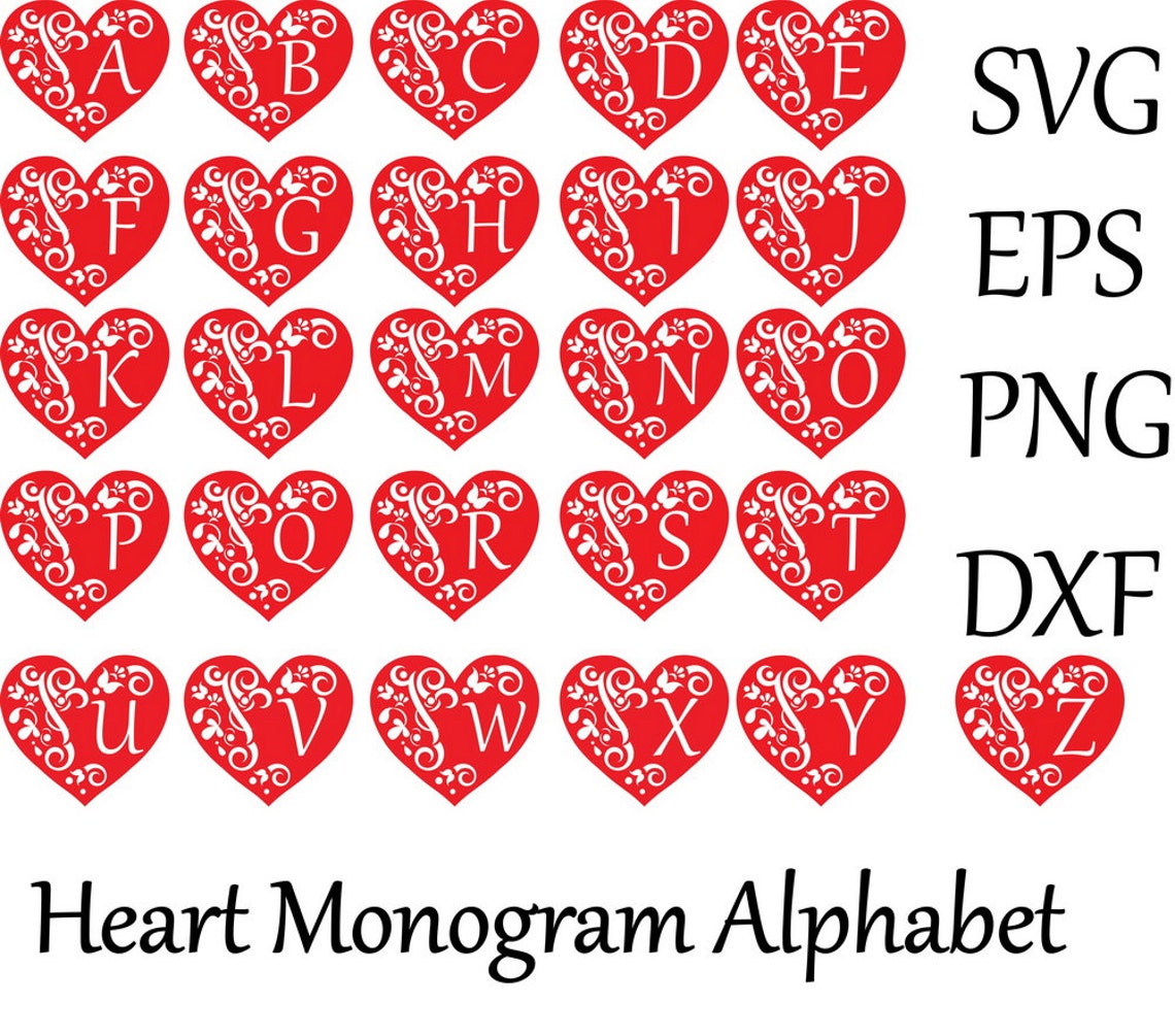 Heart Monogram Alphabet SVG Design for Silhouette and Other - Etsy