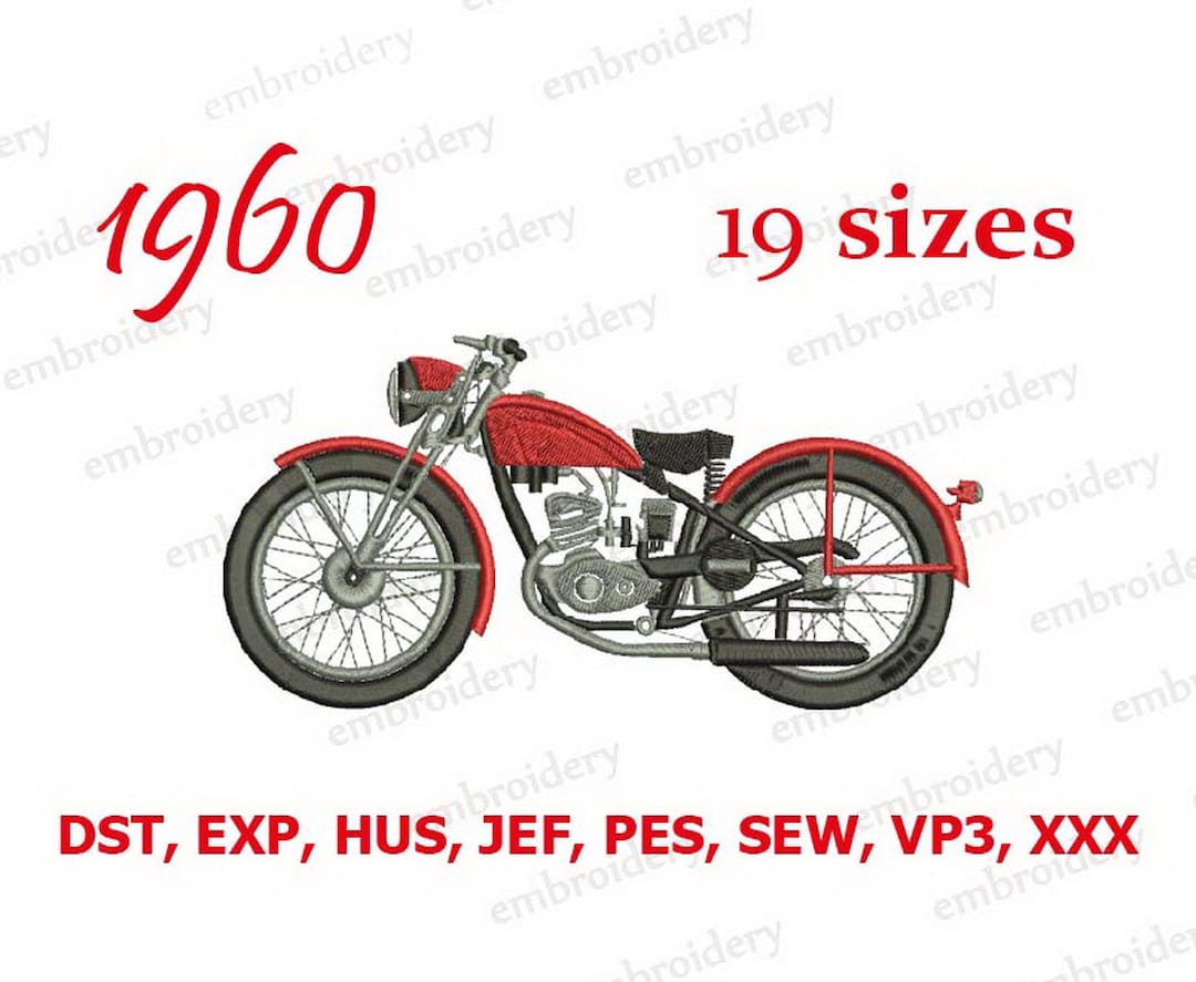 Motorcycle Machine Embroidery Design: Vintage Motorbike Pattern ...