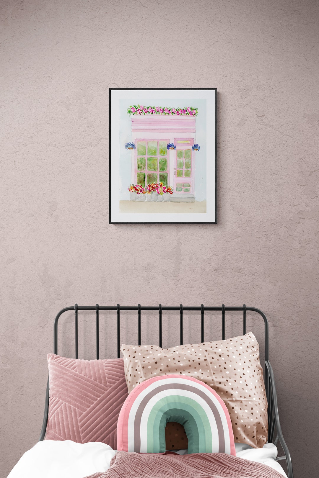 Watercolor Floral House Front. Wall Art. Watercolor Print. Girls Room ...