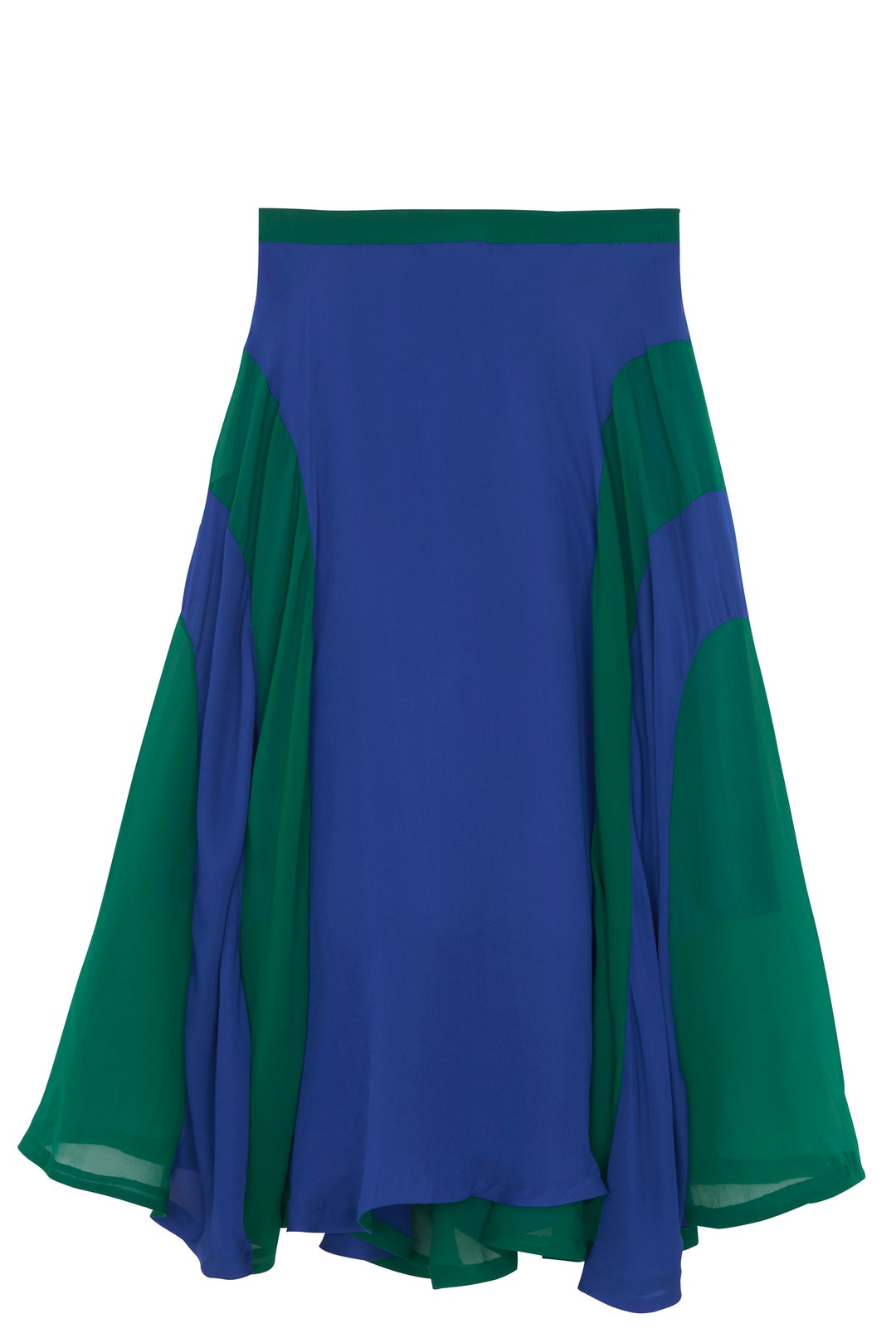 Long Circle Skirt With Circular Inserts, in Blue and Green Silk Crepe ...