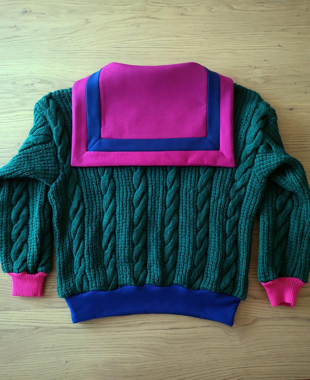Upcycled Cable Knit Sweater With Zip-up Sailor Collar - Size L - Etsy