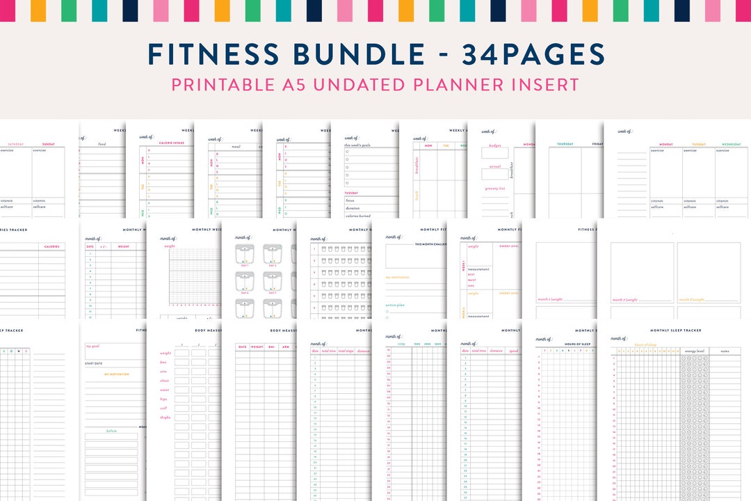 Fitness Health Bundle A5 Planner Inserts, Fitness Plan Sheet, Printable ...