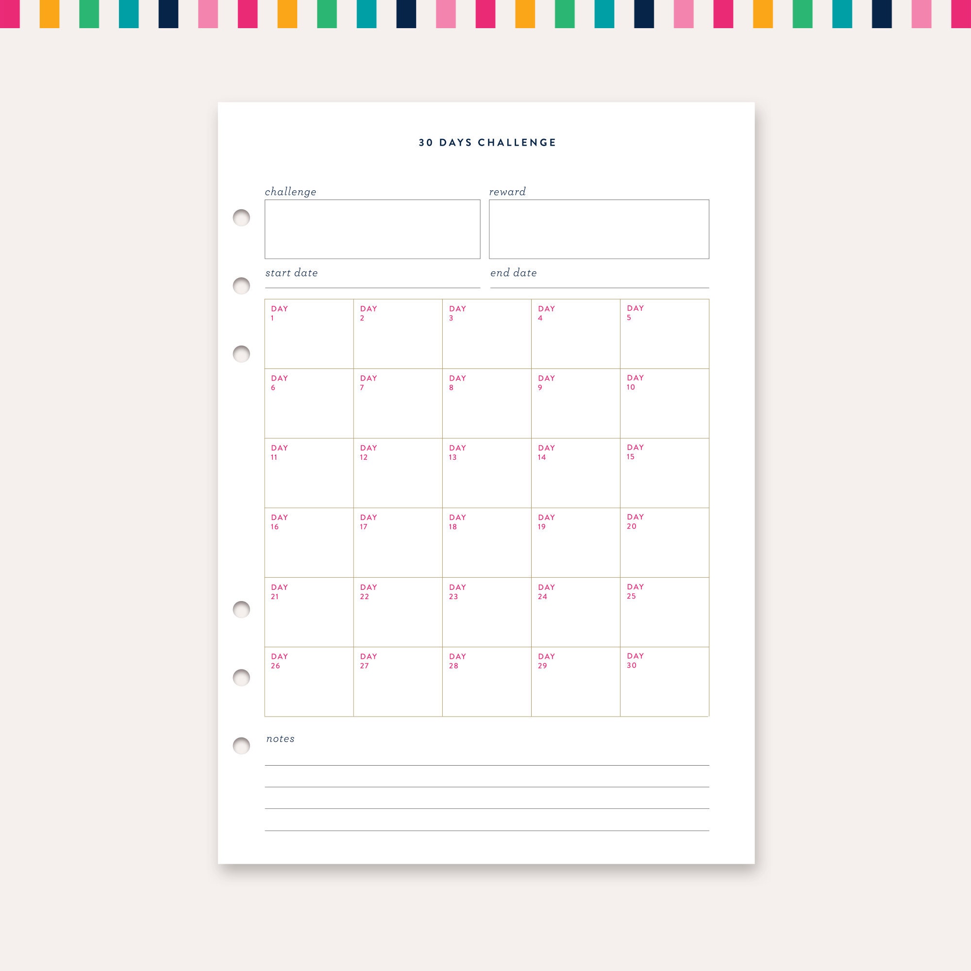 30 Days Challenge A5 Planner Inserts, 30 Days Challenge Sheet ...