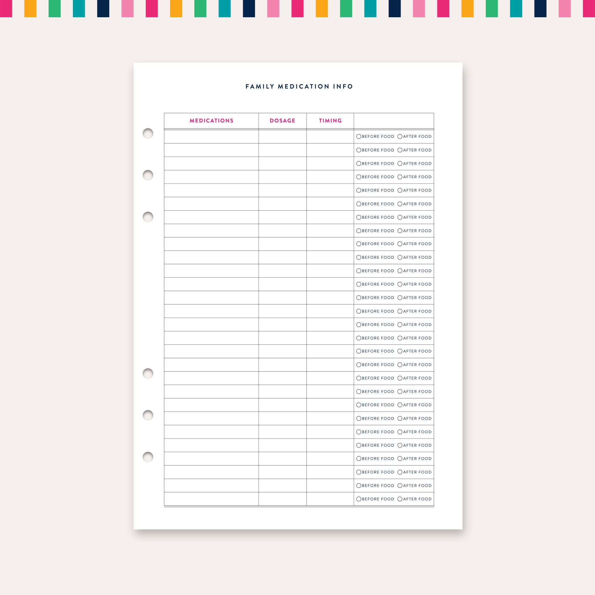 Family Medication Info A5 Planner Inserts, Family Medication Info Sheet ...
