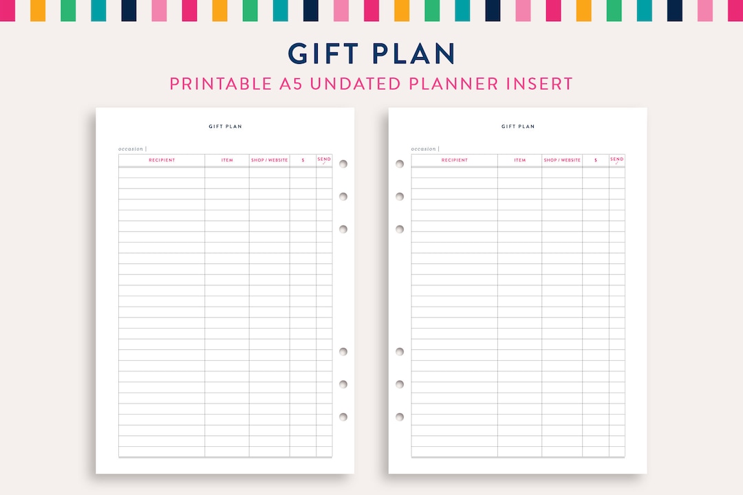 Gift Plan A5 Planner Inserts, Gift Plan Sheet, Printable Gift Plan ...