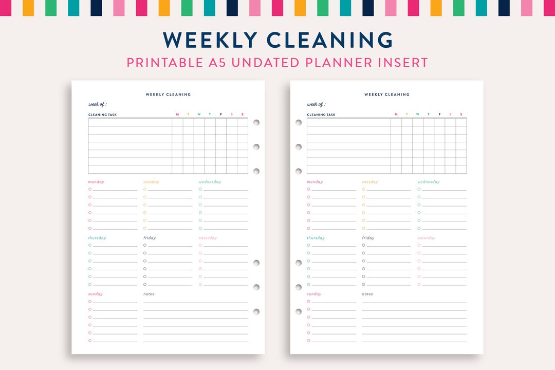 Weekly Cleaning A5 Planner Inserts, Weekly Cleaning Schedule Sheet ...