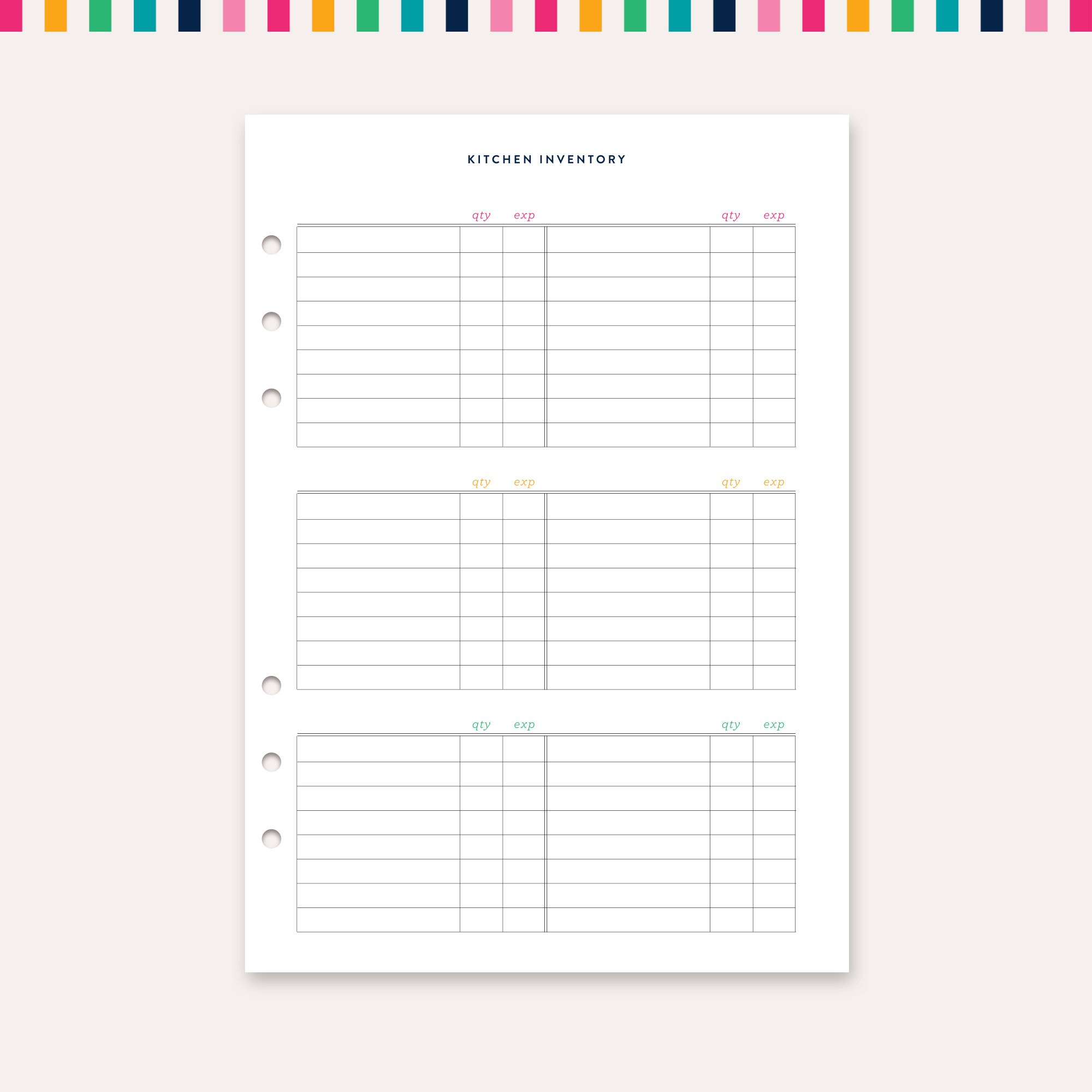 Kitchen Inventory A5 Planner Inserts, Kitchen Inventory Sheet ...