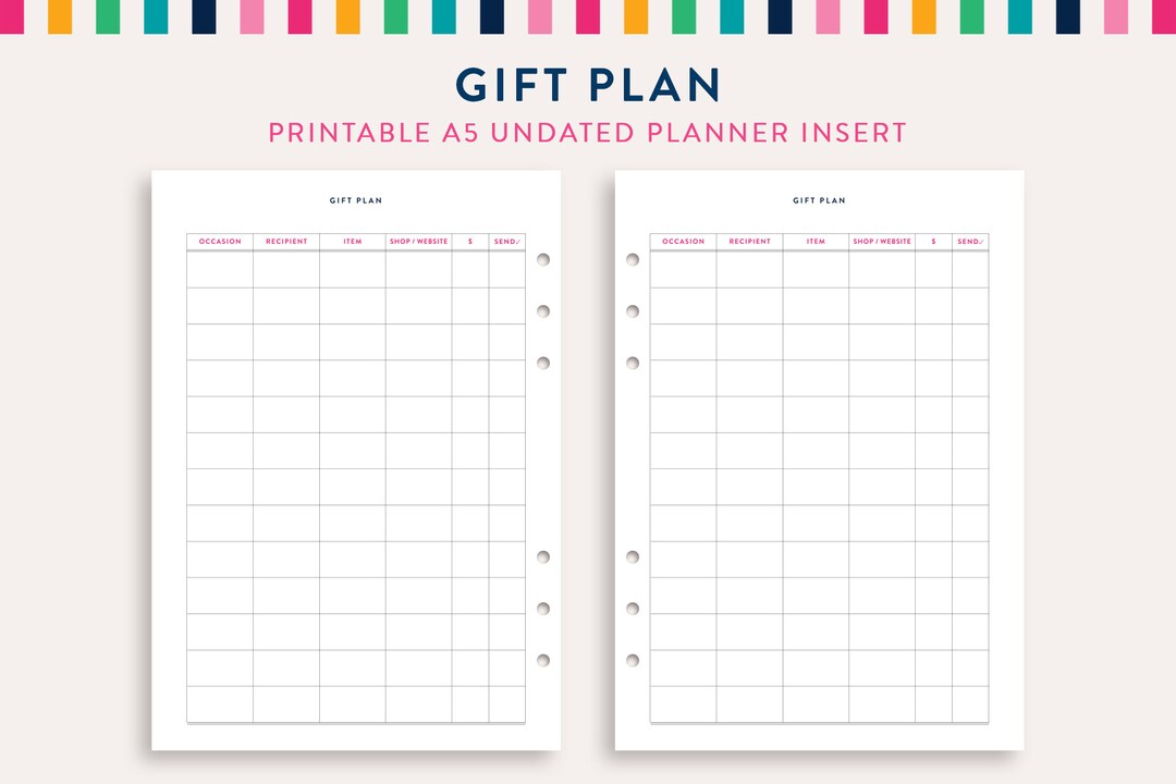 Gift Plan A5 Planner Inserts, Gift Plan Sheet, Printable Gift Plan ...
