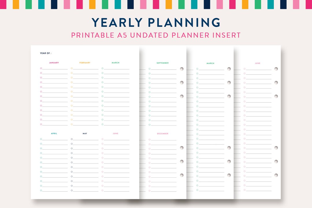 Yearly Planning A5 Planner Inserts, Yearly Planning Sheet, Printable ...