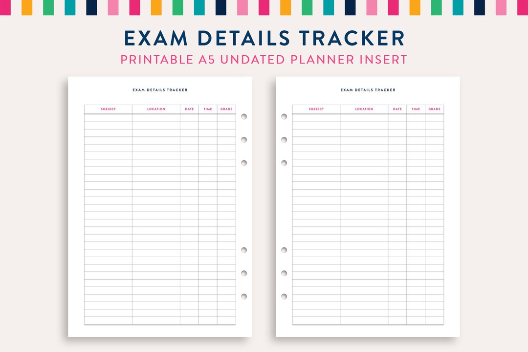 Exam Details Tracker A5 Planner Inserts, Exam Details Tracker Sheet ...