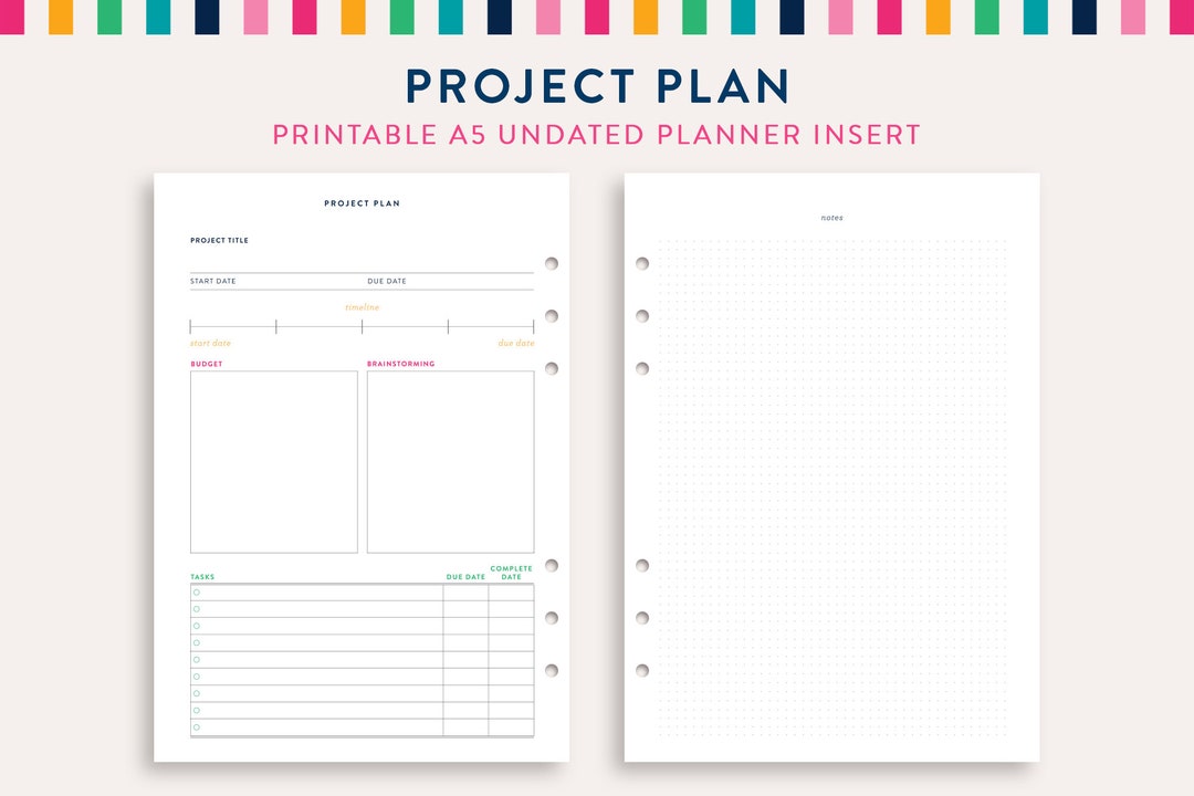 Project Plan A5 Planner Inserts, Project Plan Sheet, Printable Project ...