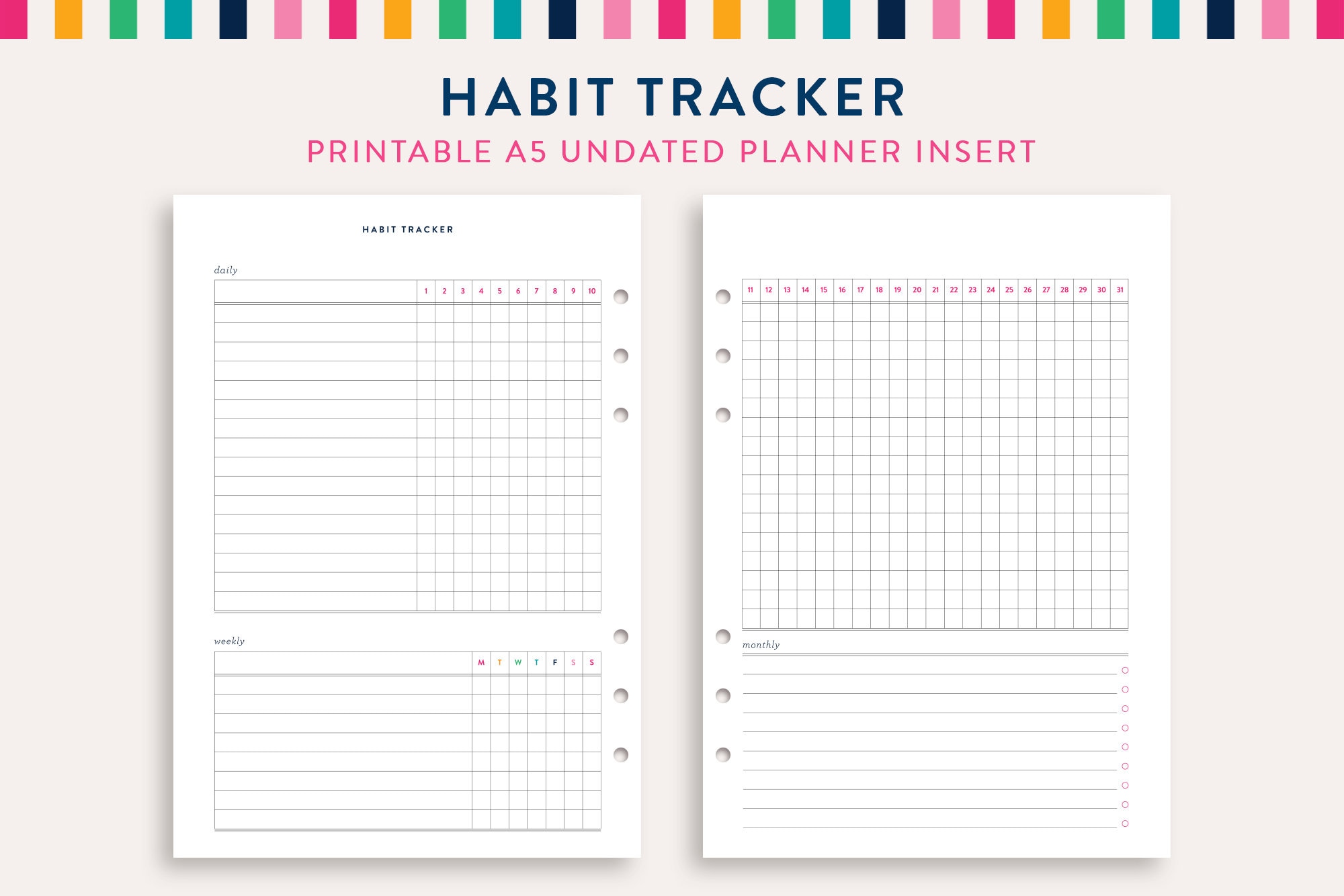 Habit Tracker A5 Planner Inserts, Habit Tracker Sheet, Printable Habit ...