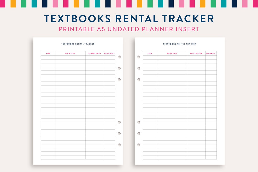 Textbooks Rental Tracker A5 Planner Inserts, Textbooks Rental Tracker ...