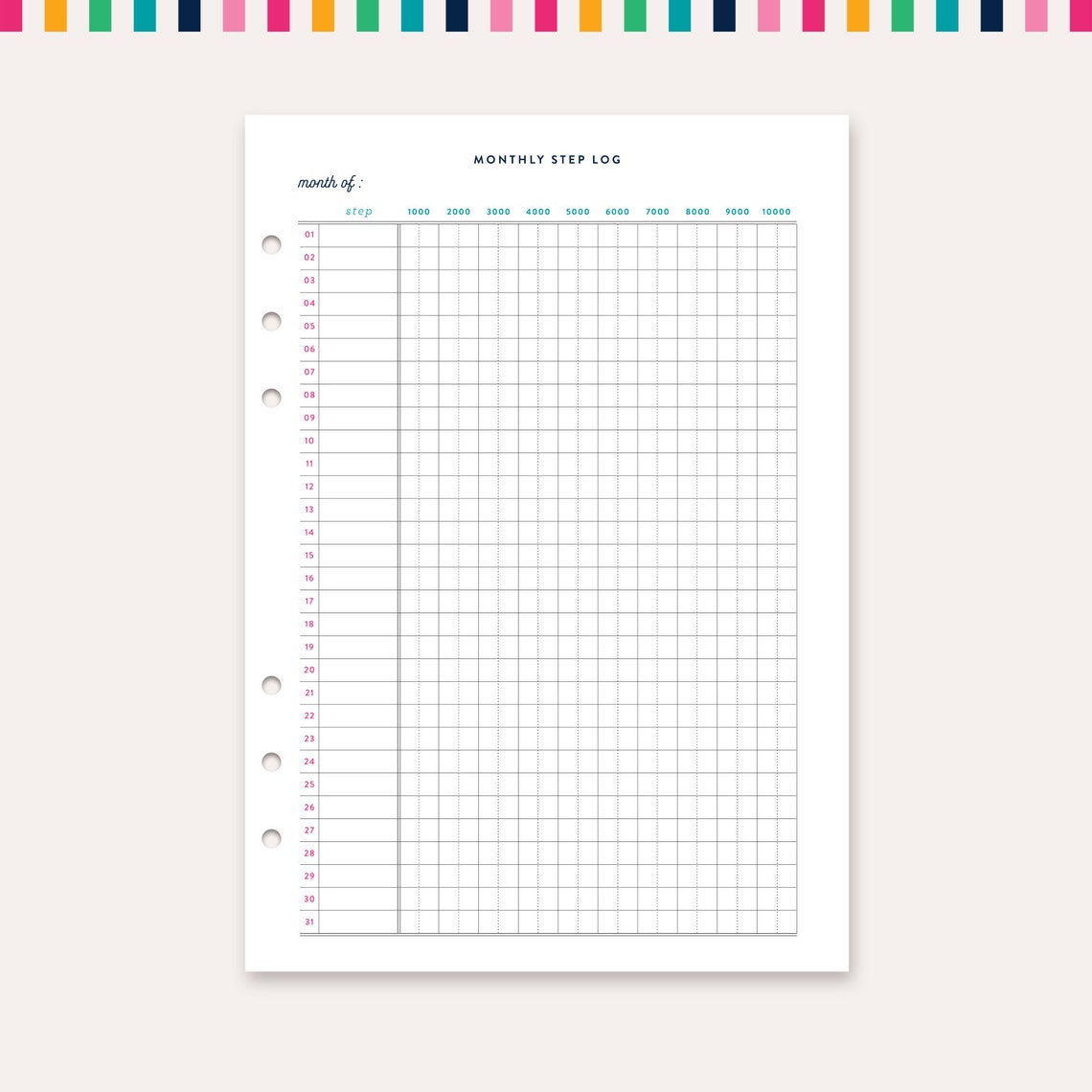 Monthly Step Log A5 Planner Inserts, Monthly Step Log Sheet, Printable ...