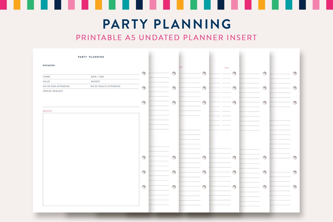 Party Planning A5 Planner Inserts, Party Planning Sheet, Printable ...