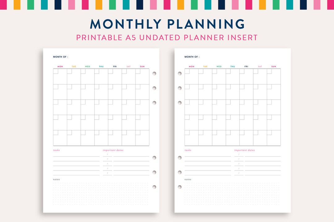 Monthly Planning A5 Planner Inserts, Monthly Planning Sheet, Printable ...