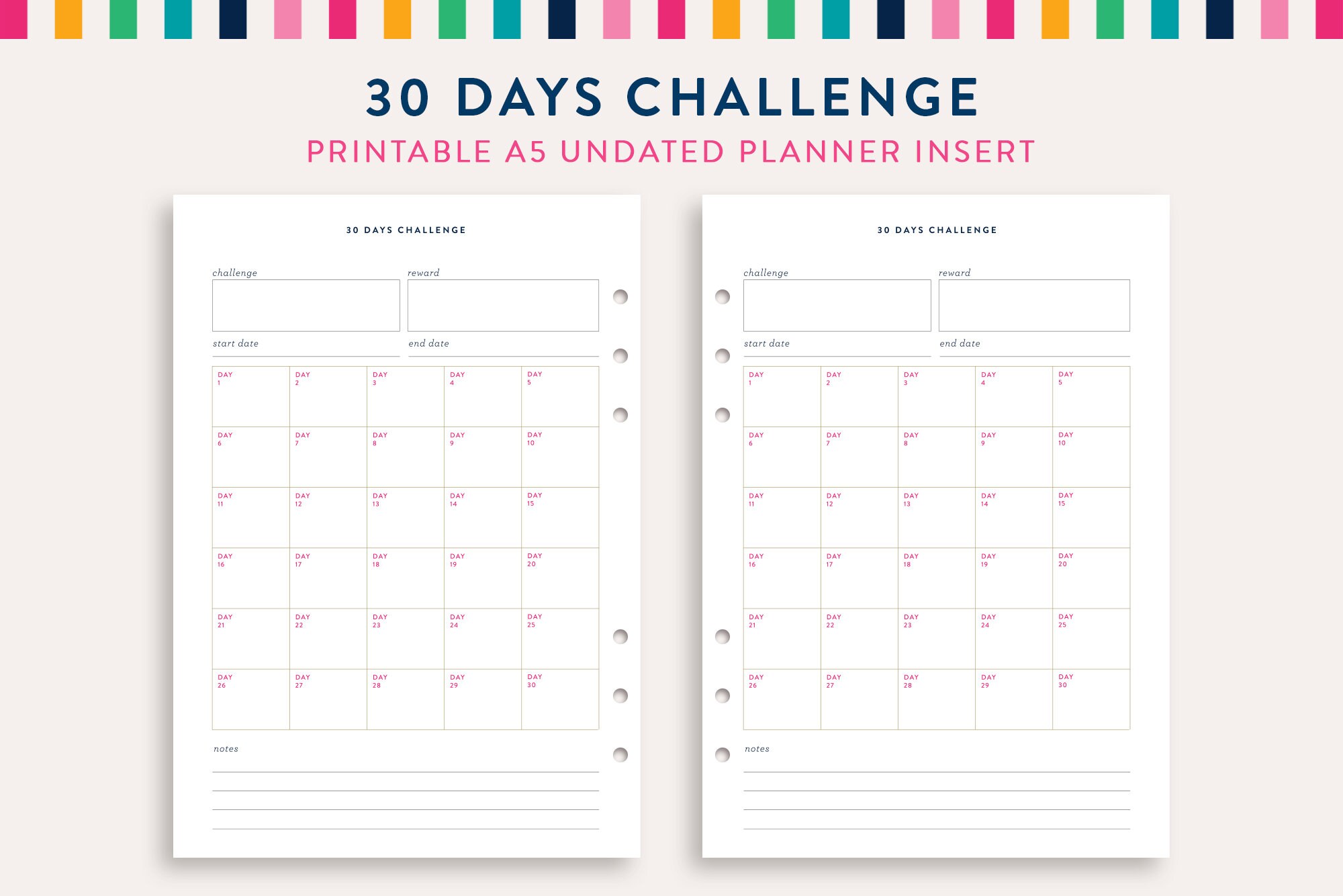 30 Days Challenge A5 Planner Inserts, 30 Days Challenge Sheet ...