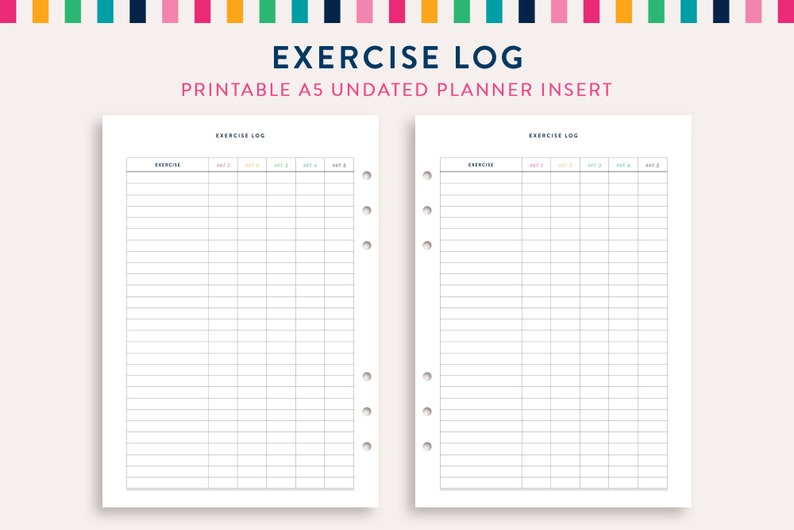 Exercise Log A5 Planner Inserts, Exercise Log Sheet, Printable Exercise ...