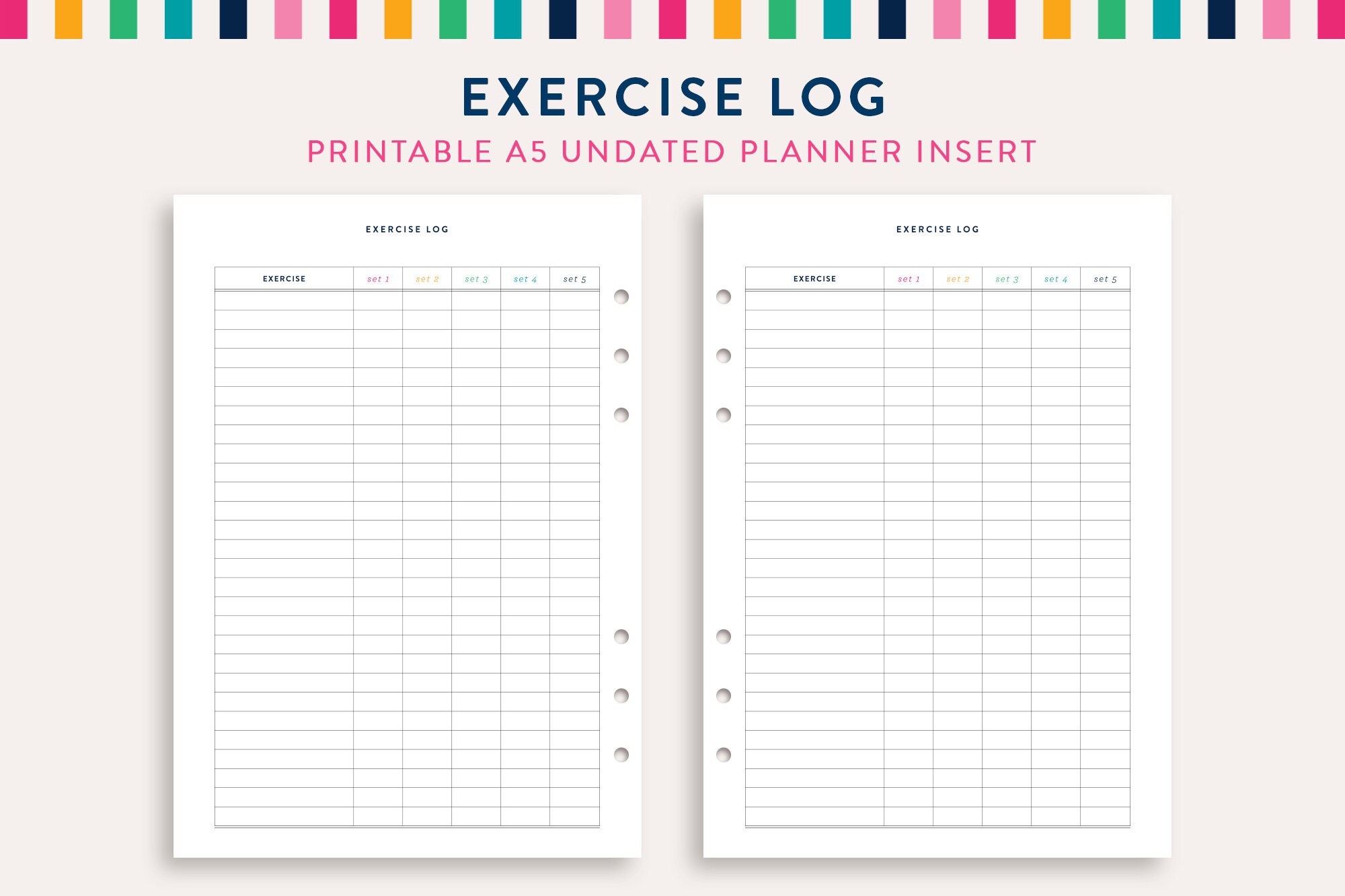 Exercise Log A5 Planner Inserts, Exercise Log Sheet, Printable Exercise ...