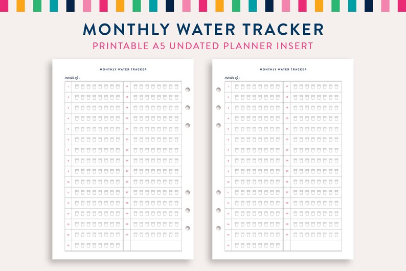 Monthly Water Tracker A5 Planner Inserts, Monthly Water Tracker Sheet ...