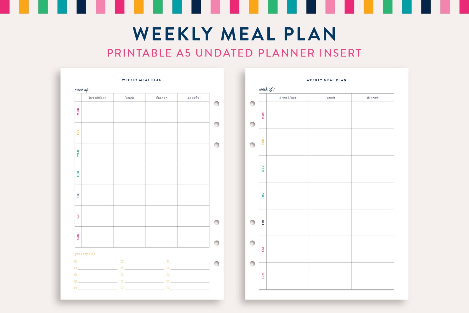 Weekly Meal Plan A5 Planner Inserts, Weekly Meal Plan Sheet, Printable ...