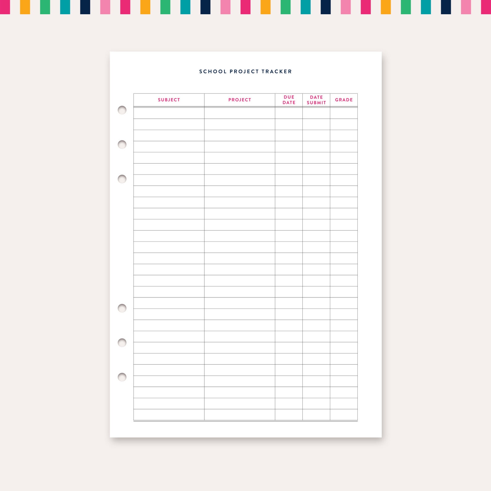 School Project Tracker A5 Planner Inserts, School Project Tracker Sheet ...