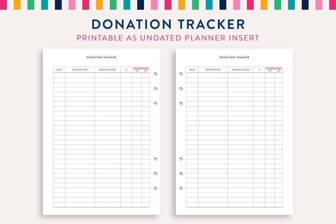 Donation Tracker A5 Planner Inserts, Donation Tracker Sheet, Printable ...