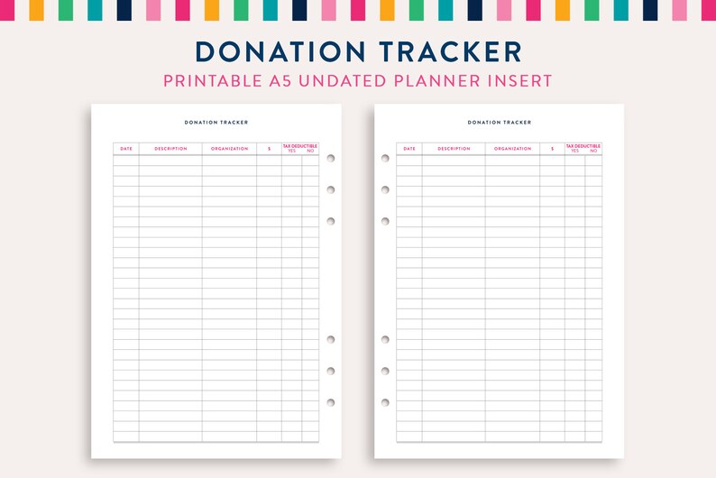 Donation Tracker A5 Planner Inserts, Donation Tracker Sheet, Printable ...