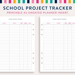 School Project Tracker A5 Planner Inserts, School Project Tracker Sheet ...