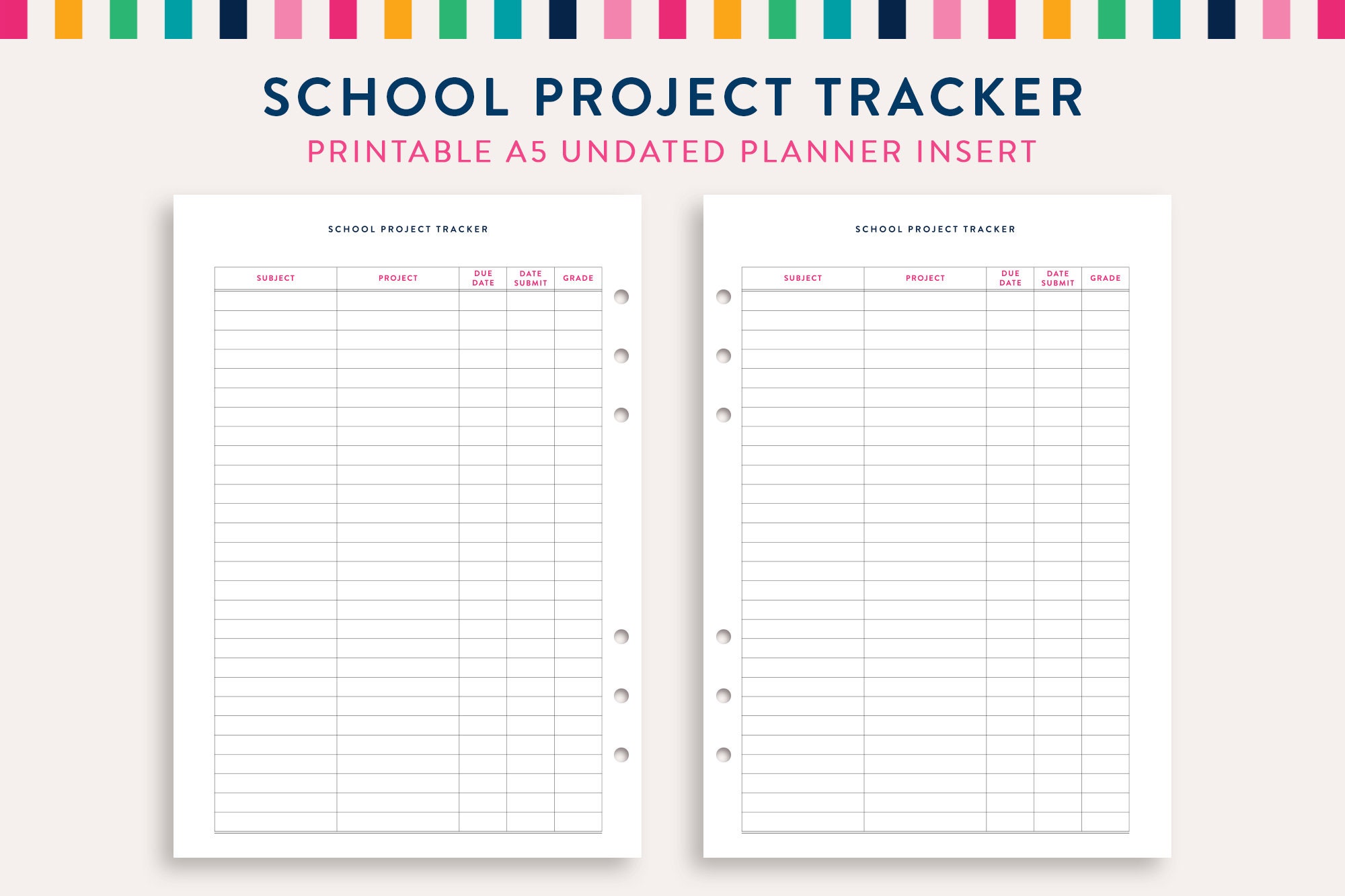 School Project Tracker A5 Planner Inserts, School Project Tracker Sheet ...