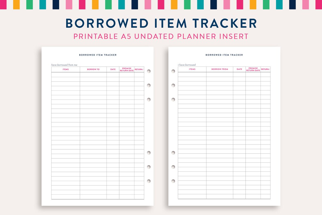 Borrowed Item Tracker A5 Planner Inserts, Borrowed Item Tracker Sheet ...