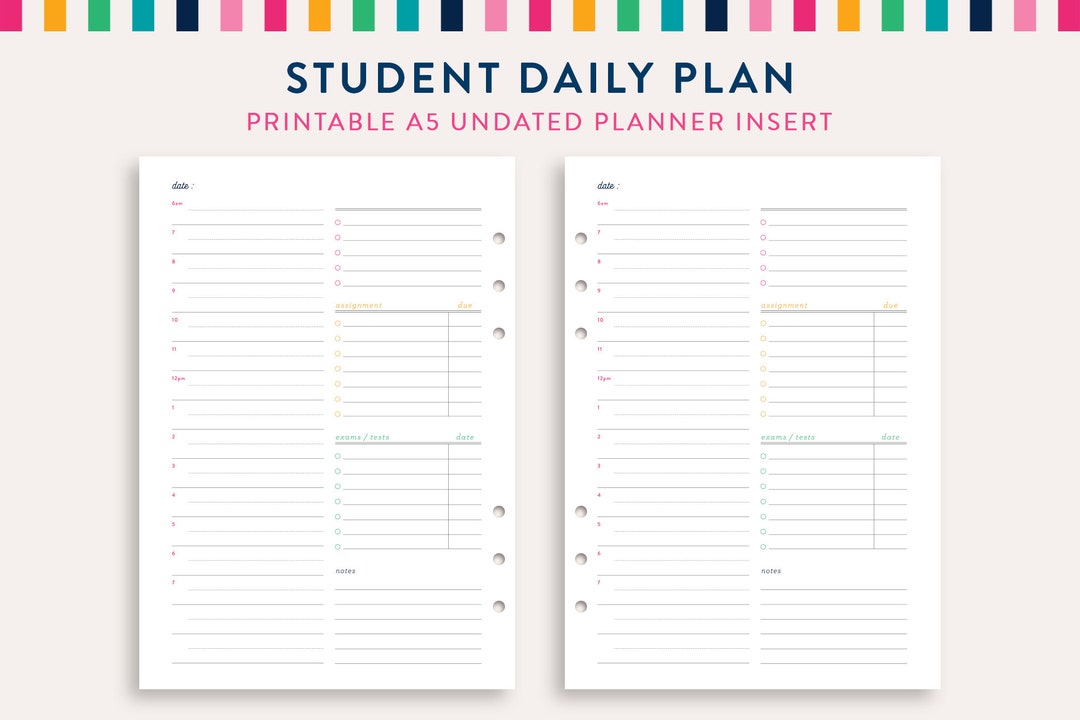 Student Daily Plan A5 Planner Inserts, Student Daily Plan Sheet ...
