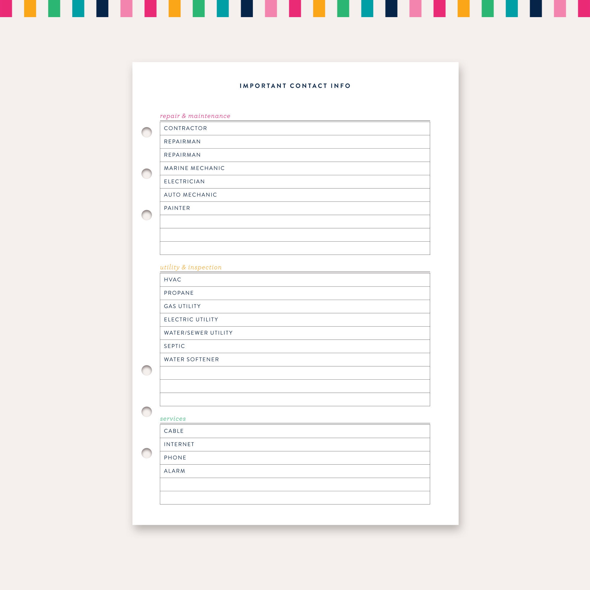 Important Contact Info A5 Planner Inserts, Important Contact Info Sheet ...