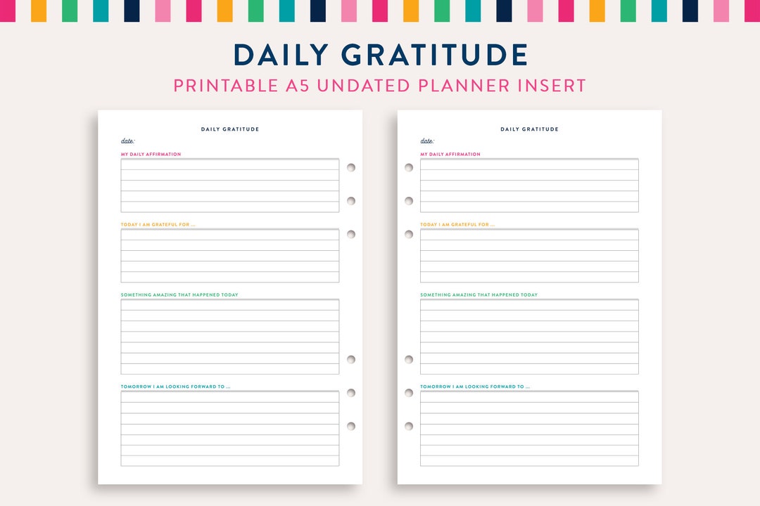 Daily Gratitude A5 Planner Inserts, Daily Gratitude Sheet, Printable ...