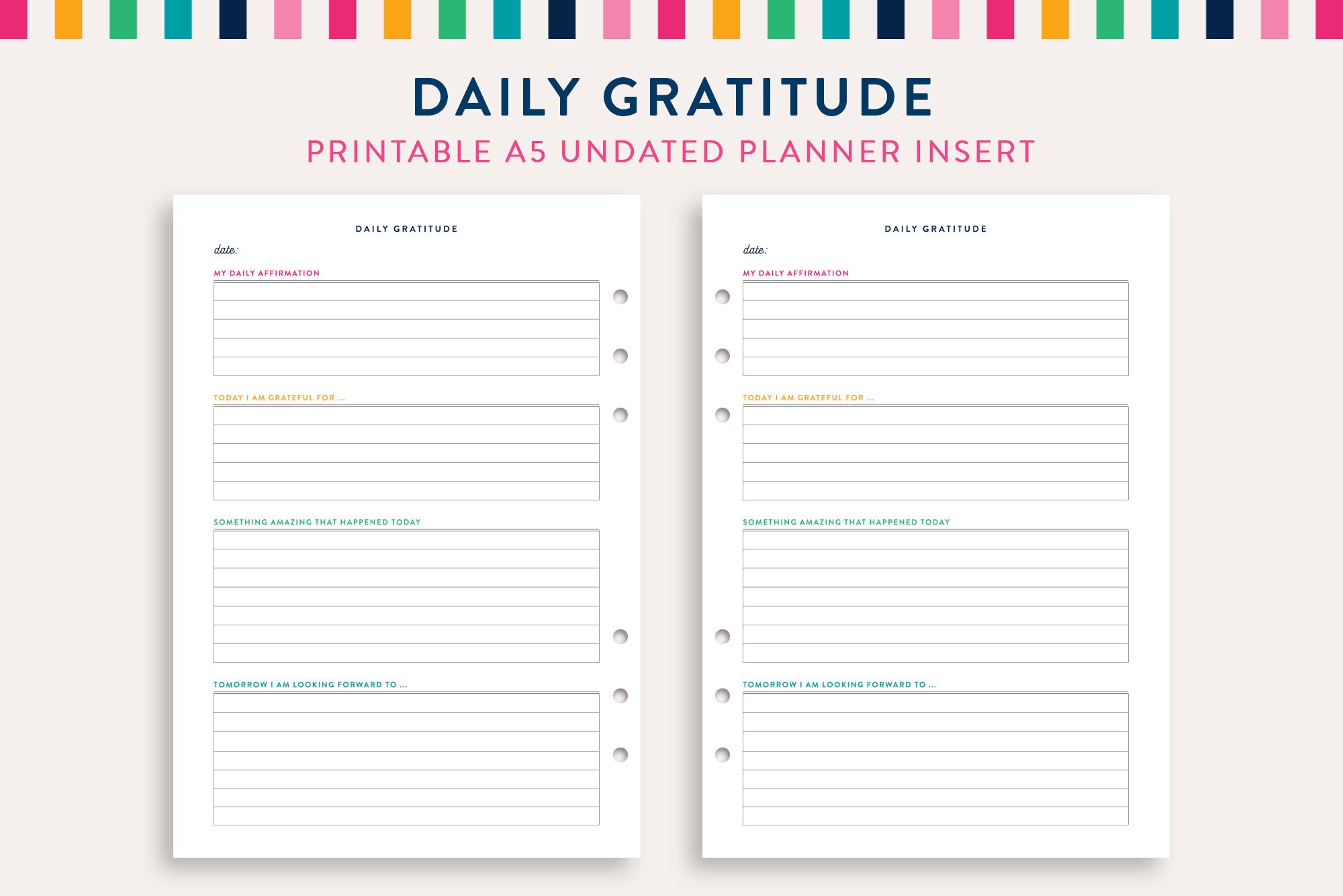 Daily Gratitude A5 Planner Inserts, Daily Gratitude Sheet, Printable ...
