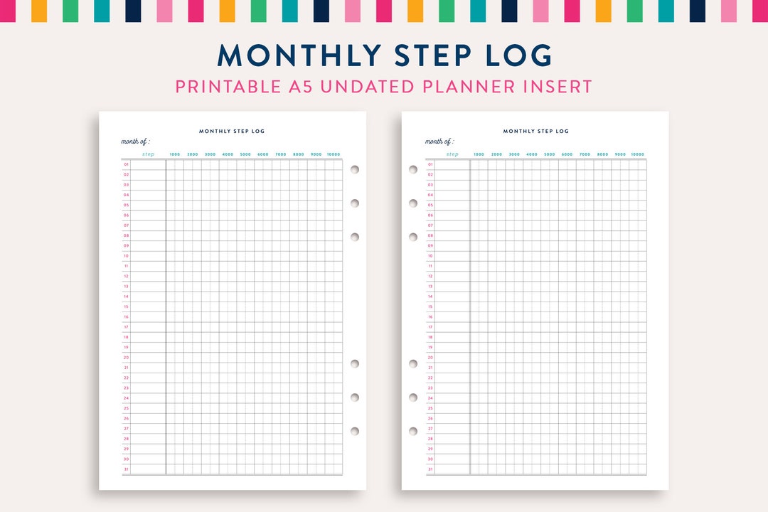 Monthly Step Log A5 Planner Inserts, Monthly Step Log Sheet, Printable ...