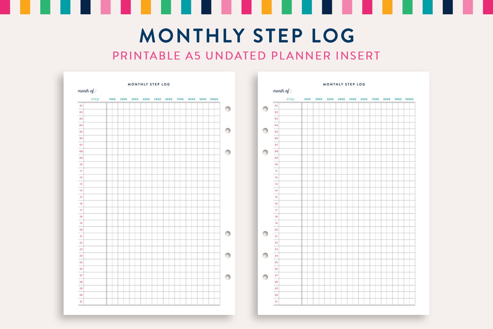 Monthly Step Log A5 Planner Inserts, Monthly Step Log Sheet, Printable ...