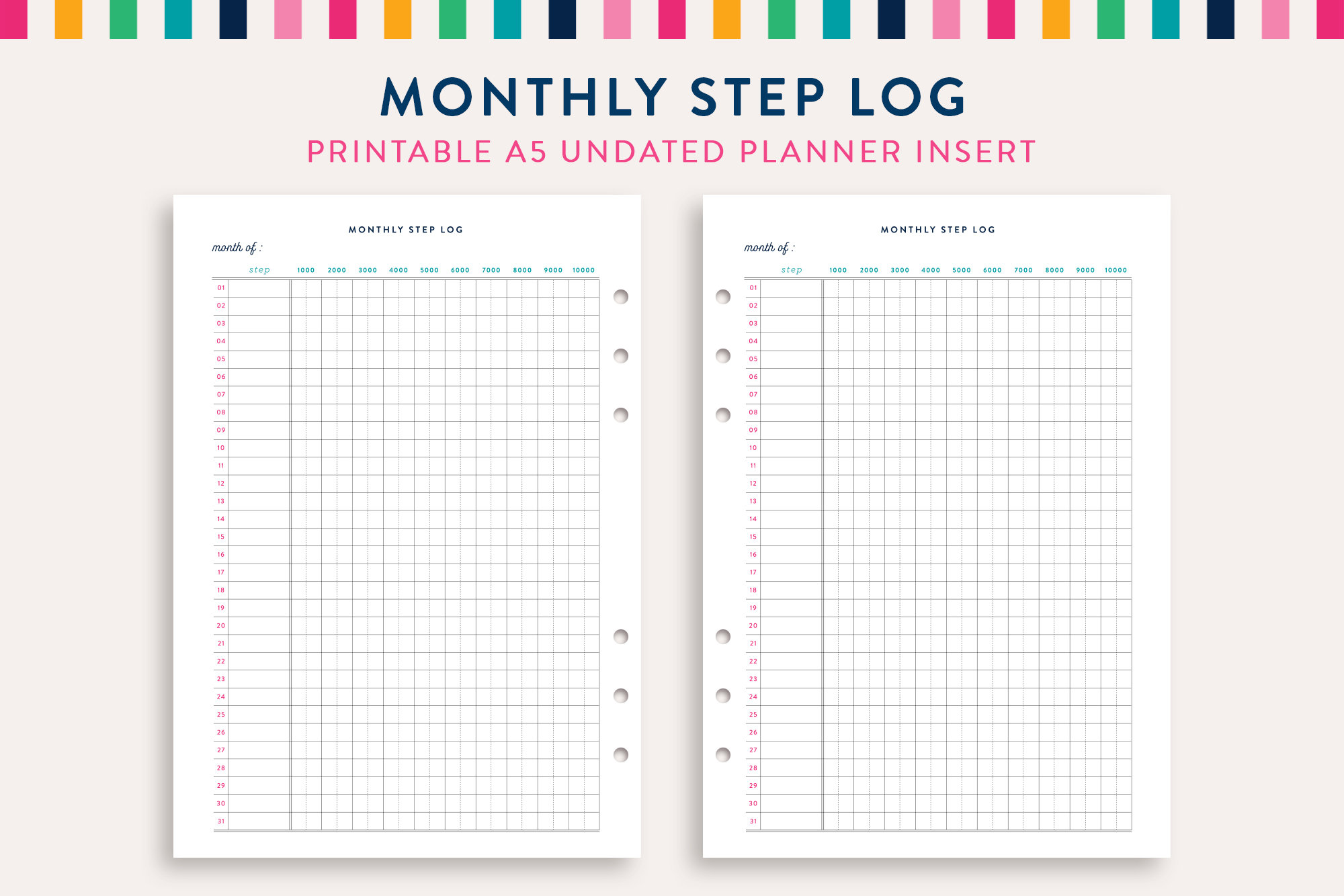 Monthly Step Log A5 Planner Inserts, Monthly Step Log Sheet, Printable ...