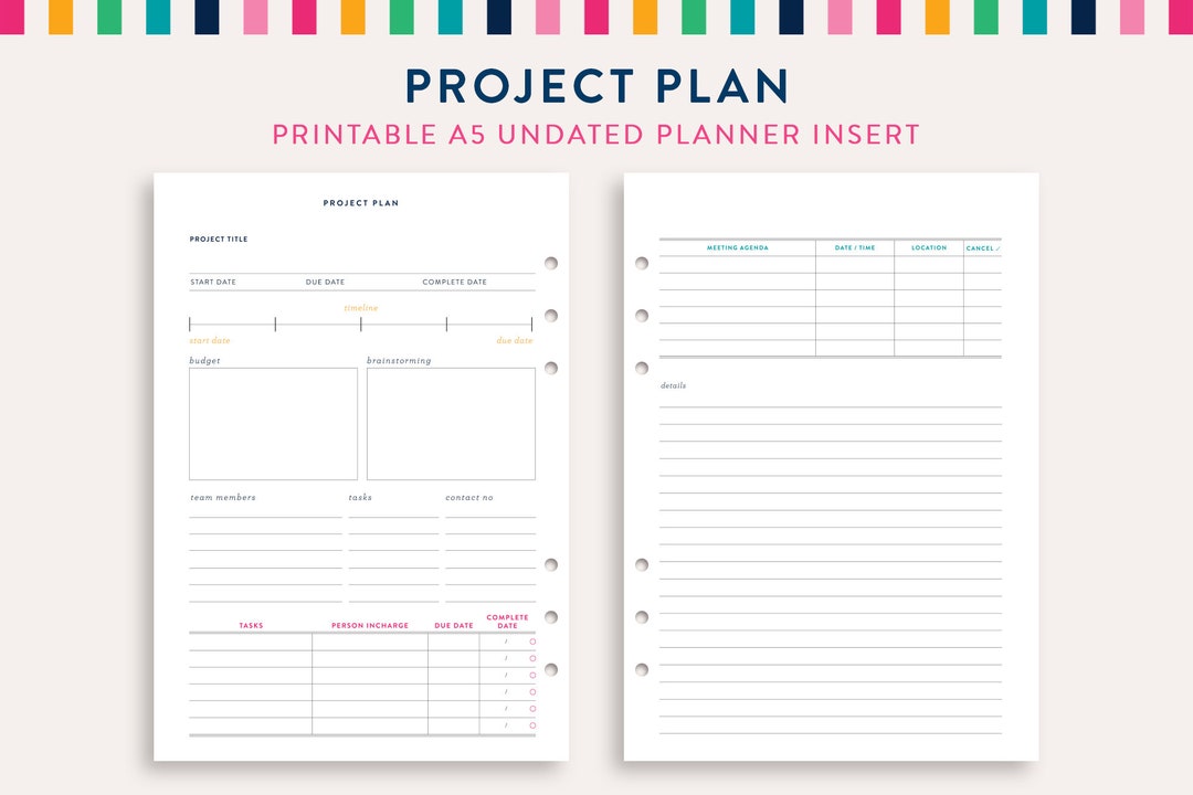 Project Plan A5 Planner Inserts, Project Plan Sheet, Printable Project Plan, Project Plan ...