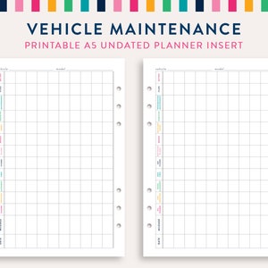 Vehicle Maintenance A5 Planner Inserts, Vehicle Maintenance Sheet ...
